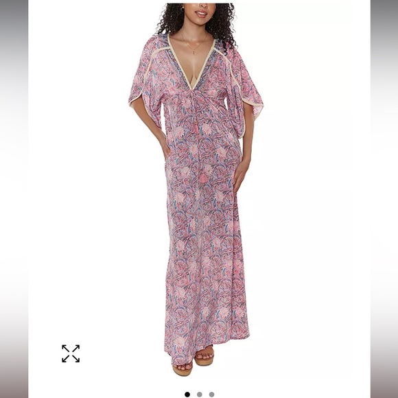 RAGA | Dresses | Raga Baran Pink Paisley Plunge Kimono Sleeve Maxi Dress Boho Beach Size M ...